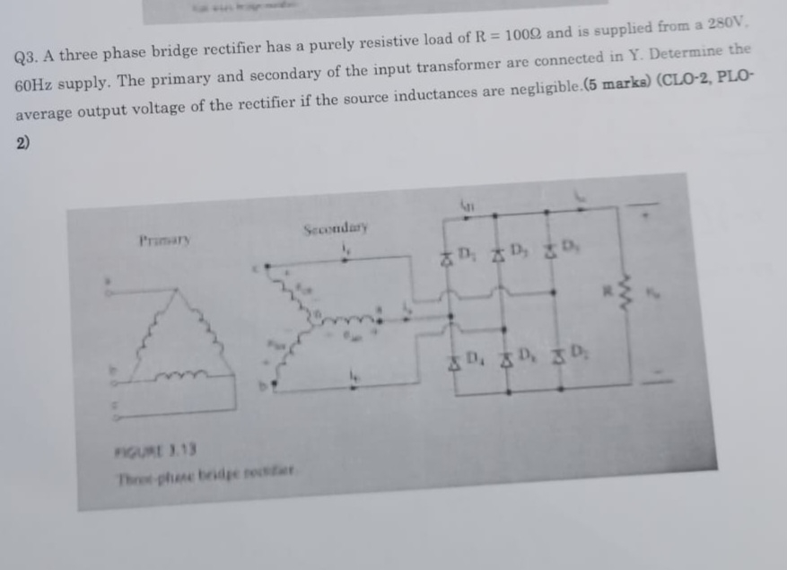 Solved A three phase bridge rectifier has a purely resistive | Chegg.com