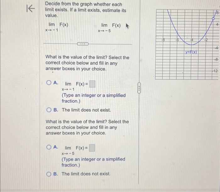 Solved Decide from the graph whether each limit exists. If a | Chegg.com