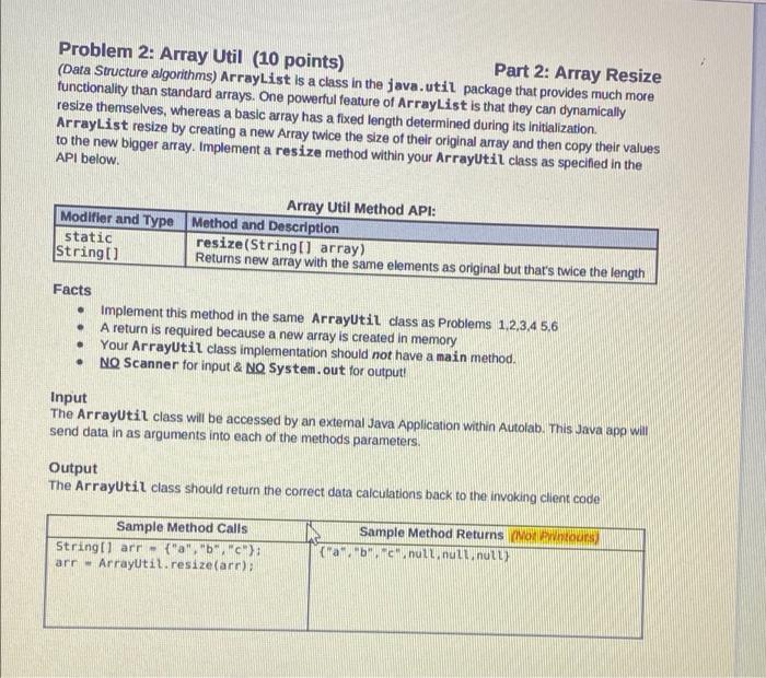 Solved Problem 2 Array Util 10 Points Part 2 Array