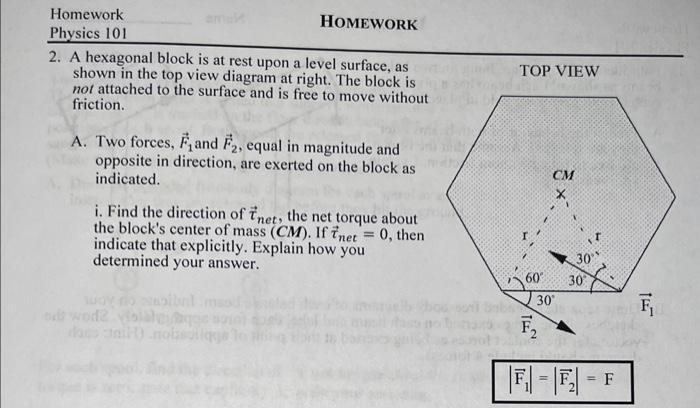 Solved Homework HOMEWORK Physics 101 2. A hexagonal block is | Chegg.com
