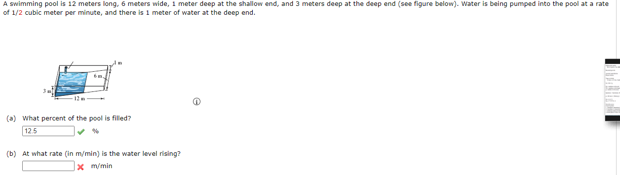 Solved Please help A swimming pool is 12 ﻿meters long, 6 | Chegg.com