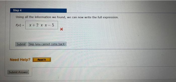 Solved Find an expression for a cubic function f if f(4) = | Chegg.com