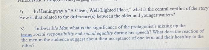 7) In Hemingway's "A Clean, Well-Lighted Place," what | Chegg.com