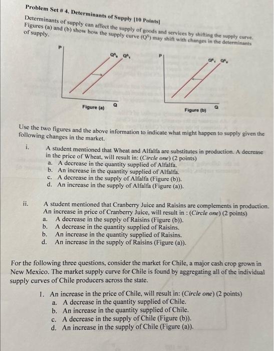 Solved Problem Set \# 4. Determinants of Supply [10 Points] | Chegg.com