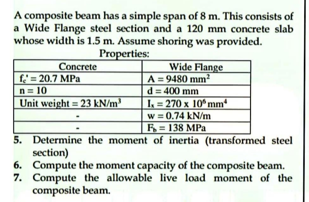 Solved A composite beam has a simple span of 8m. ﻿This | Chegg.com