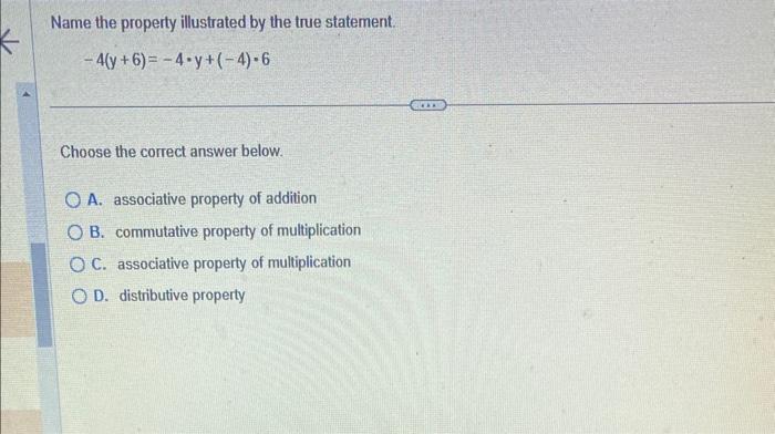 Solved Name the property illustrated by the true statement. | Chegg.com