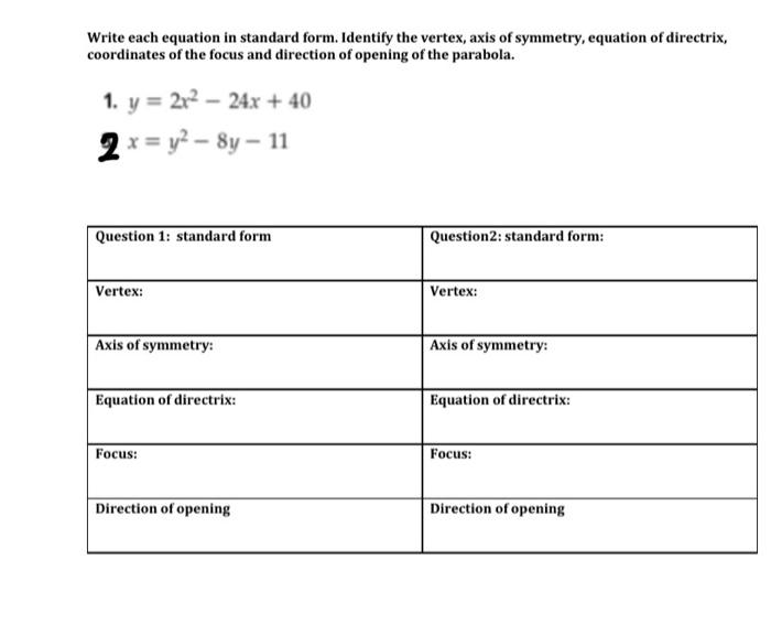 Solved Write each equation in standard form. Identify the | Chegg.com
