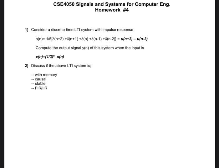 Solved CSE4050 Signals and Systems for Computer Eng. | Chegg.com