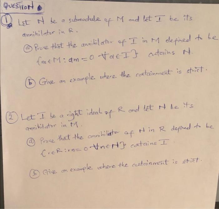 Solved 1) Let N be a submodule of M and let I be its | Chegg.com
