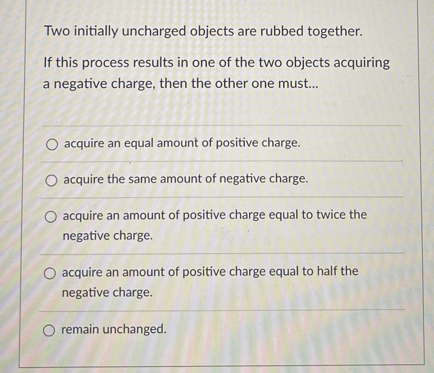 Solved Two initially uncharged objects are rubbed | Chegg.com