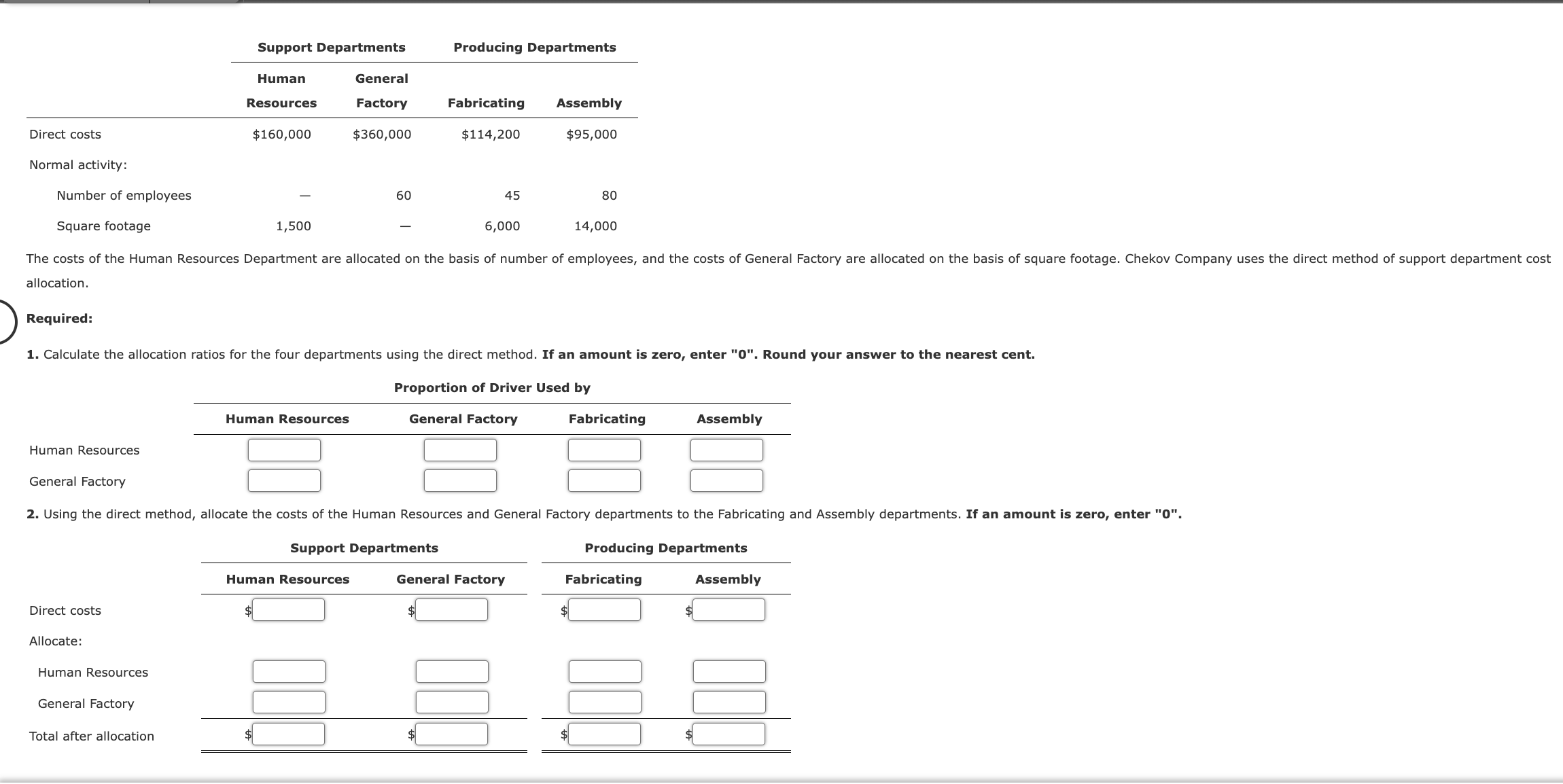 Solved allocation.Required:Calculate the allocation ratios | Chegg.com
