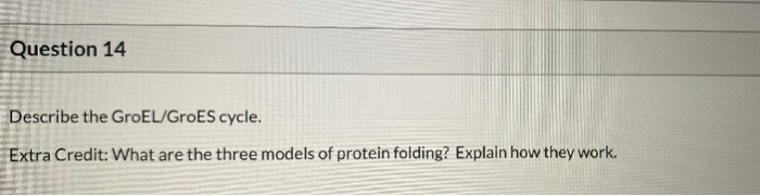 Solved Question 14 Describe the GroEL/GroES cycle. Extra | Chegg.com