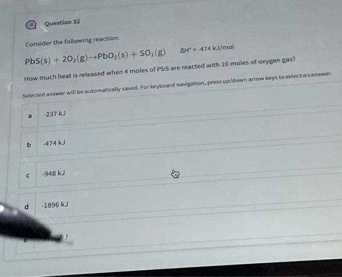 Solved Consider the following reaction: PbS(s)+2O2( g)→PbO2( | Chegg.com