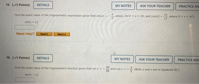 Solved Find the exact value of the trigonometric expression | Chegg.com