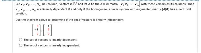 Solved Let v1,v2,…,vm be (column) vectors in Rn and let A be | Chegg.com