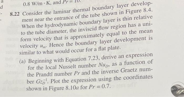 Solved 8.22 Consider the laminar thermal boundary layer | Chegg.com