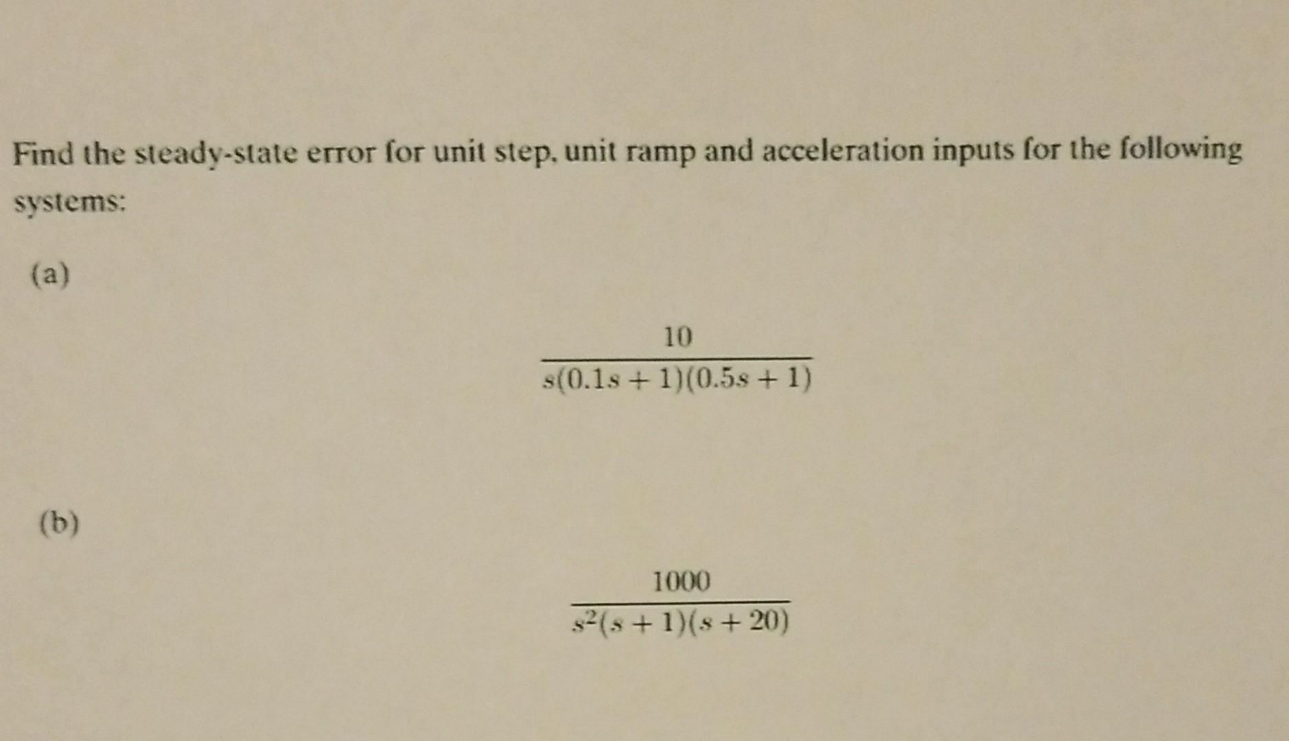 Solved Find the steady-state error for unit step, unit ramp | Chegg.com