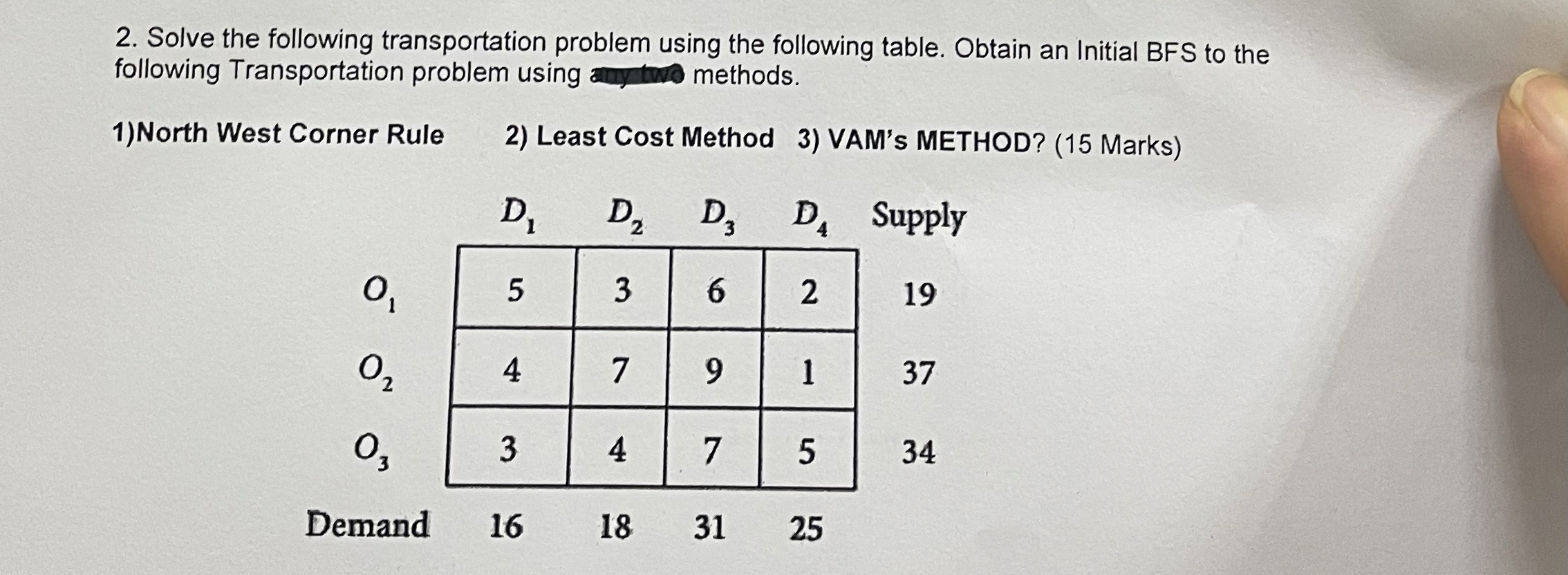 Solved Solve the following transportation problem using the | Chegg.com
