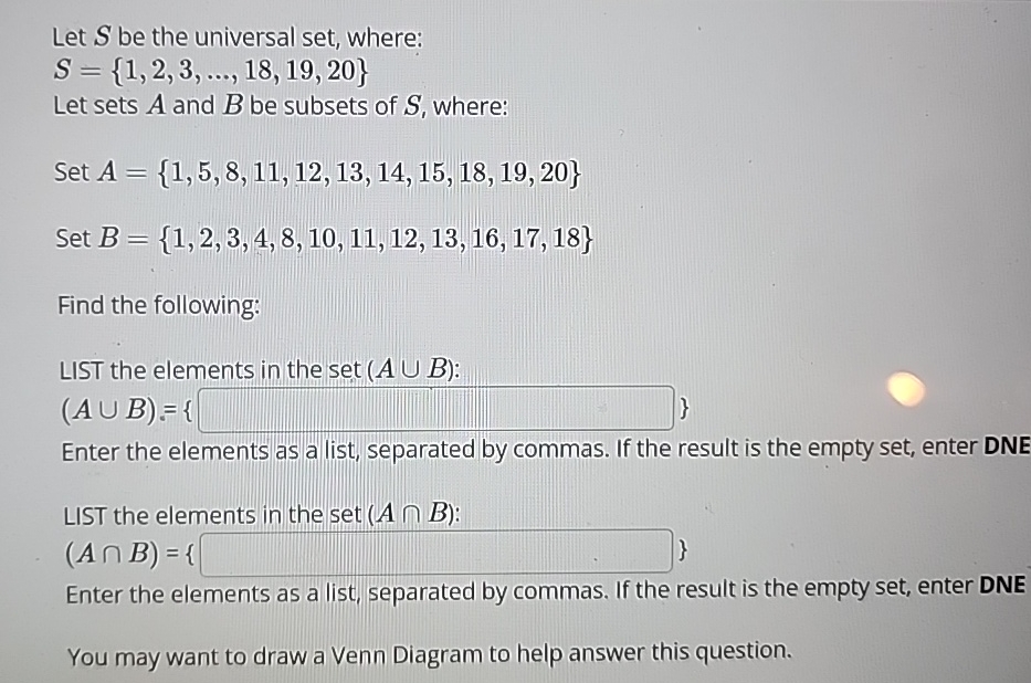 Solved Let S ﻿be the universal set, | Chegg.com
