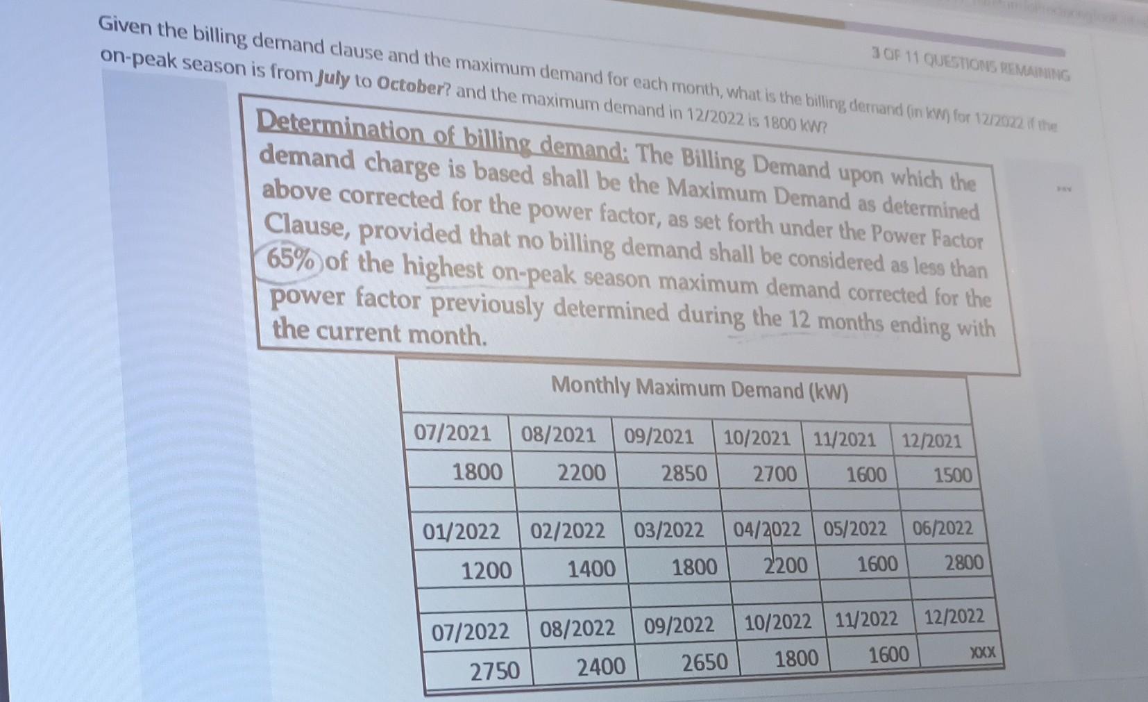 Solved Given the billing demand clause and the maximum | Chegg.com