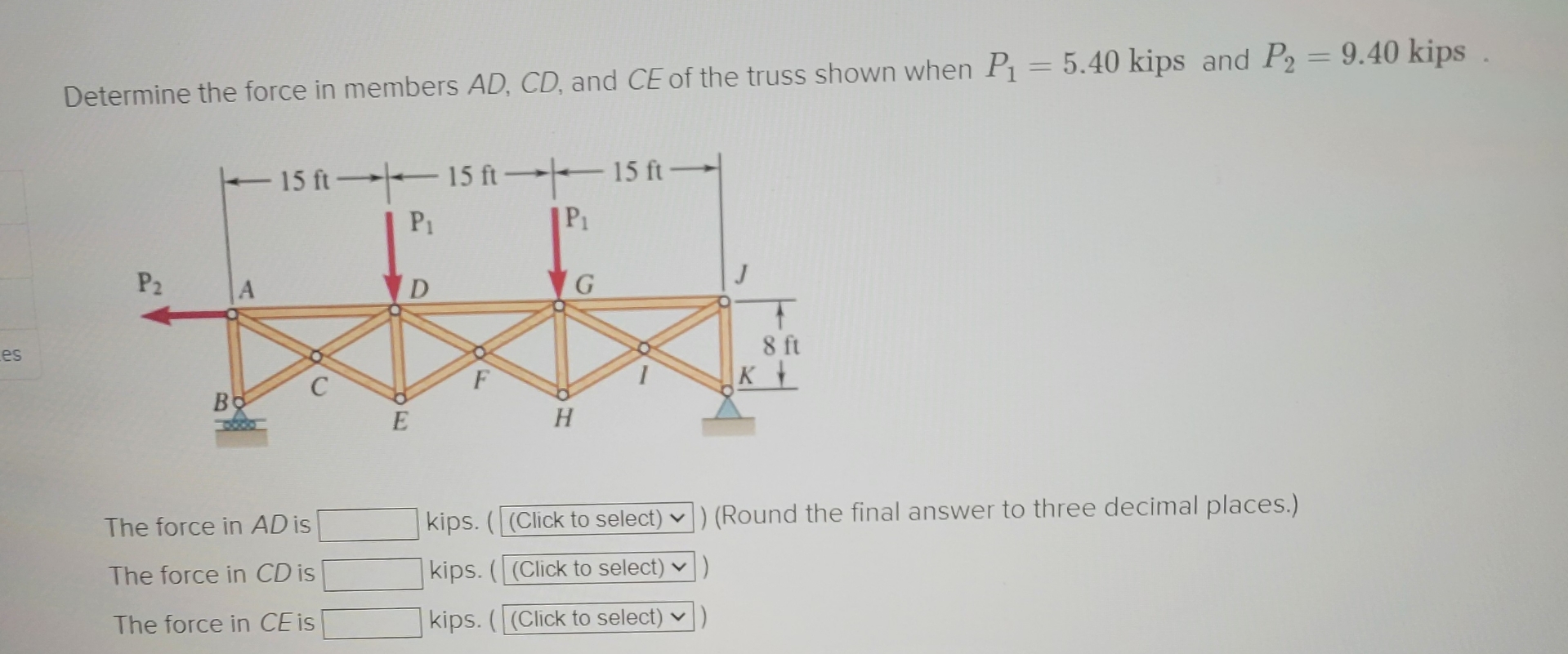 Solved Determine The Force In Members Ad Cd ﻿and Ce ﻿of The