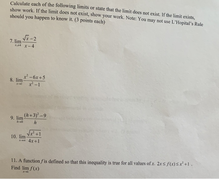 Solved Calculate each of the following limits or state that | Chegg.com