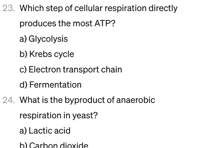 Solved Which step of cellular respiration directly produces | Chegg.com