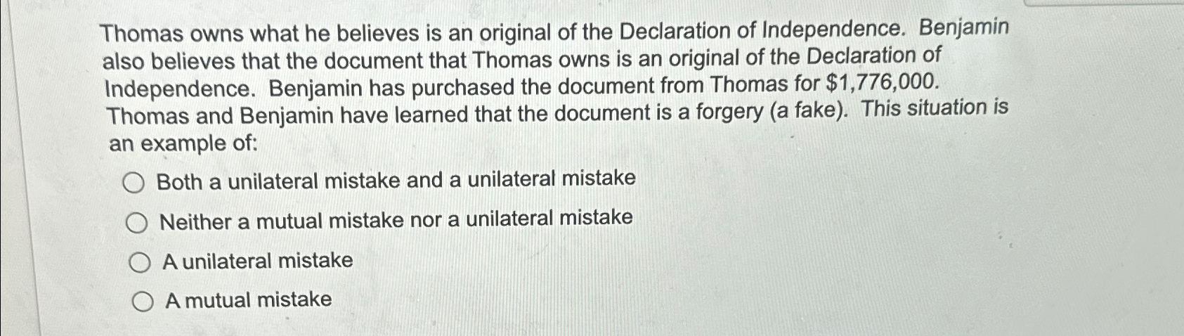Solved Thomas owns what he believes is an original of the | Chegg.com