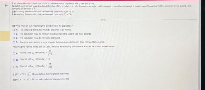 Solved A dimplo random sarple of sipe n=15 is cbtaned from a | Chegg.com