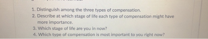 Solved 1. Distinguish among the three types of compensation. | Chegg.com