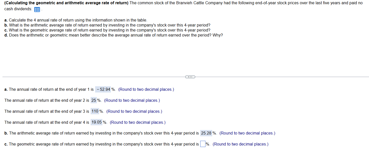 Solved (Calculating the geometric and arithmetic average | Chegg.com