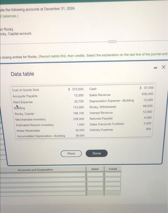 Solved closing entries for Rocky. (Record debits first, then | Chegg.com