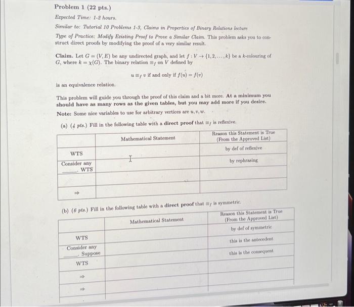 Solved Fill in the proof tables pleaseProblem 1 (22 pts.) | Chegg.com
