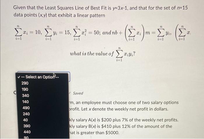 Solved Given that the Least Squares Line of Best Fit is | Chegg.com