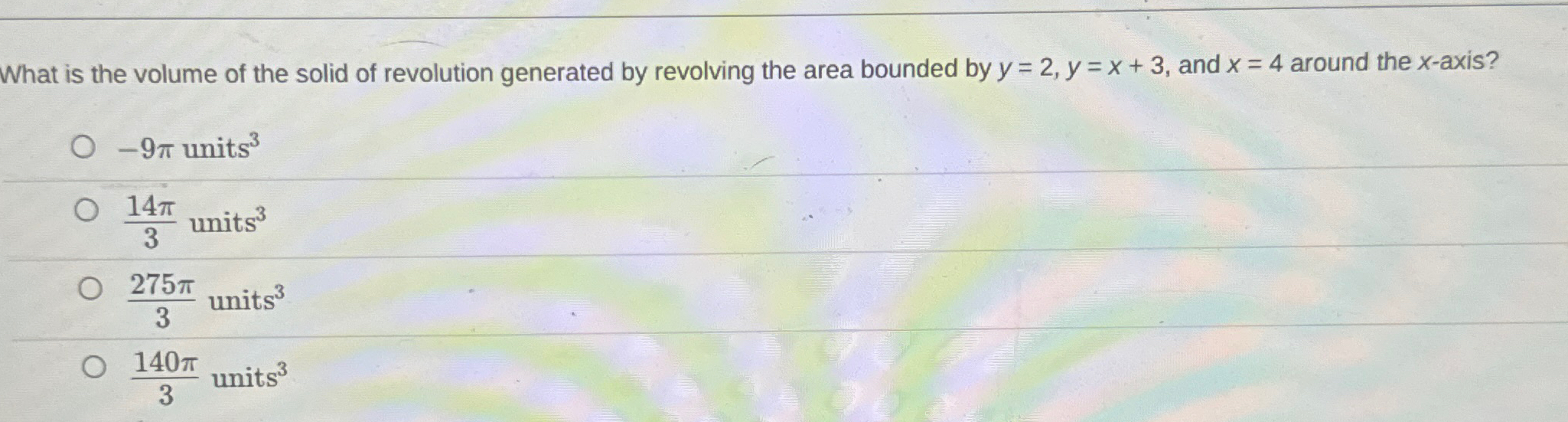 Solved What is the volume of the solid of revolution | Chegg.com