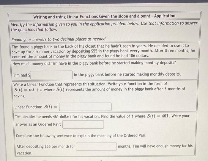 Solved Writing and using Linear Functions Given the slope | Chegg.com