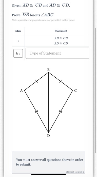 Solved Given: AB CB and ADCD. Prove: DB bisects LABC. Note: | Chegg.com