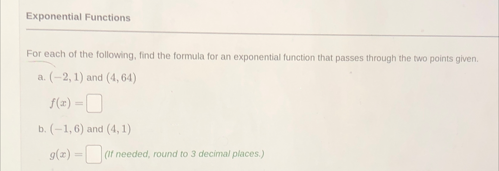 Solved Exponential FunctionsFor each of the following, find | Chegg.com