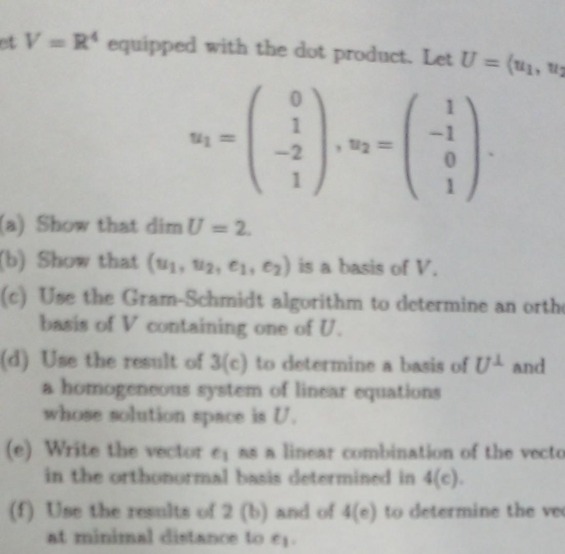 et V-R¹ equipped with the dot product. Let U = (₁, 2 | Chegg.com