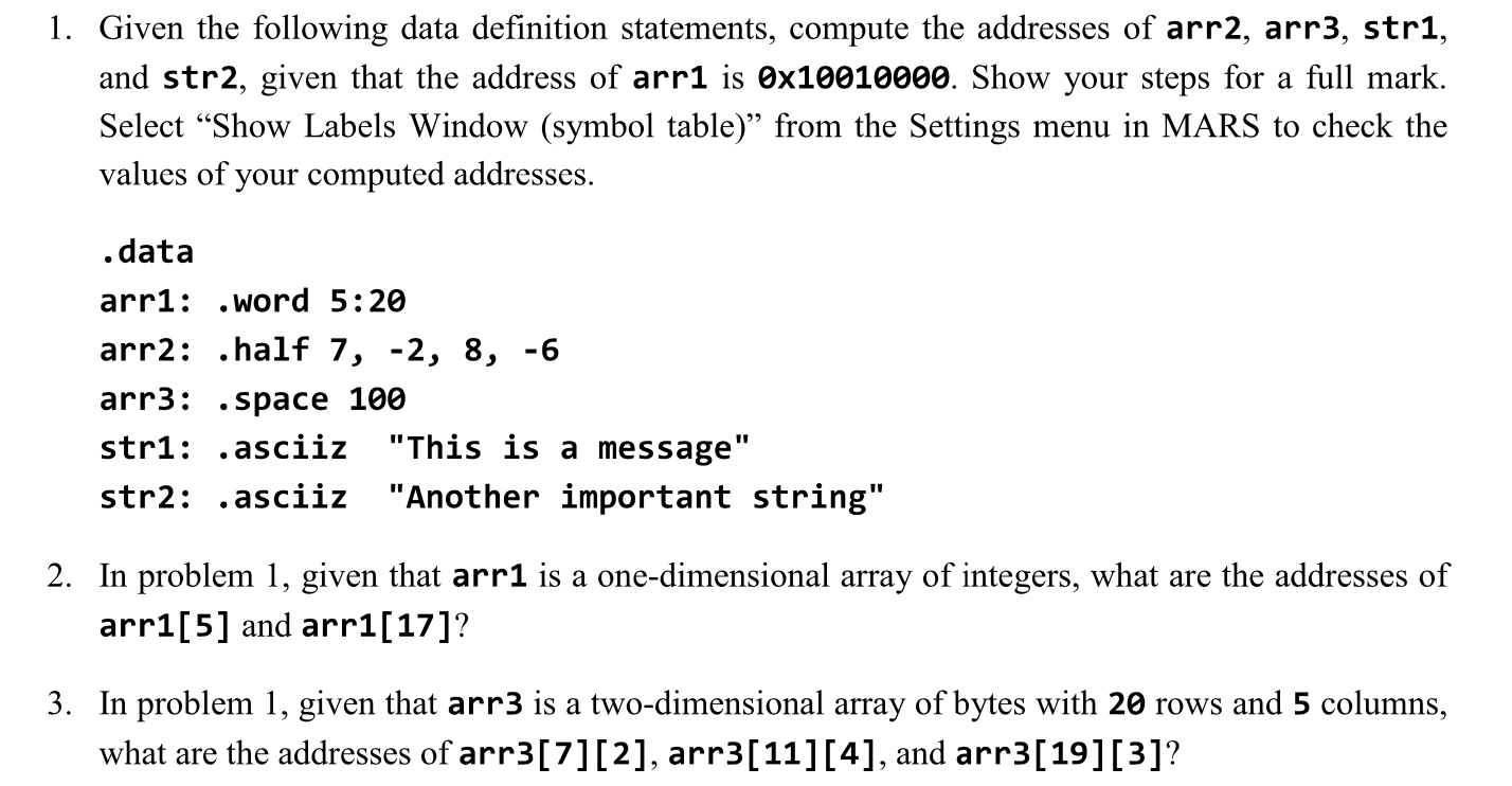 Solved Given the following data definition statements, | Chegg.com