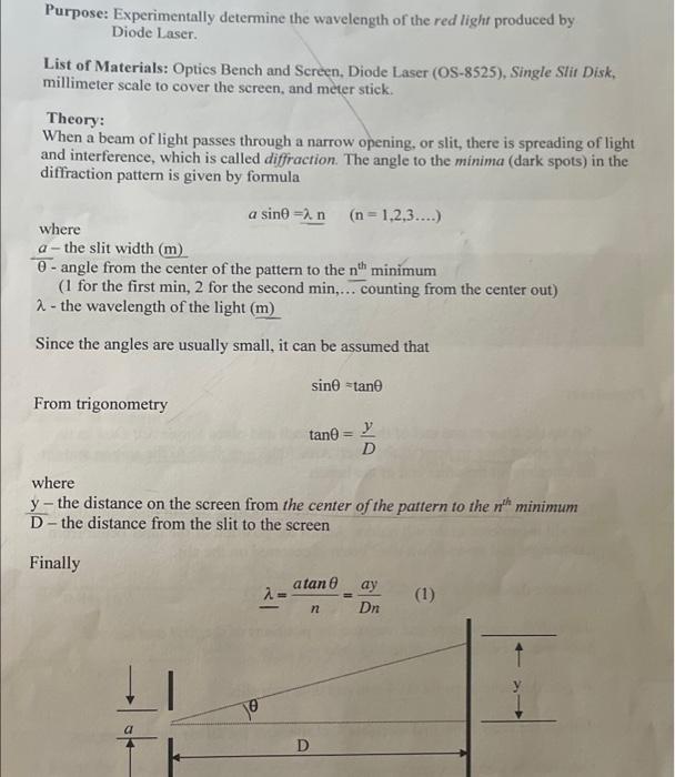 Solved Purpose: Experimentally determine the wavelength of | Chegg.com