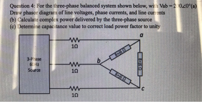 Solved Question 4: For the three-phase balanced system shown | Chegg.com