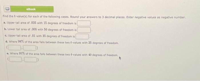 Solved Find the t-value(s) for each of the following cases. | Chegg.com