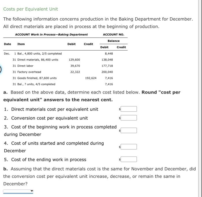 Solved Costs per Equivalent Unit The following information | Chegg.com