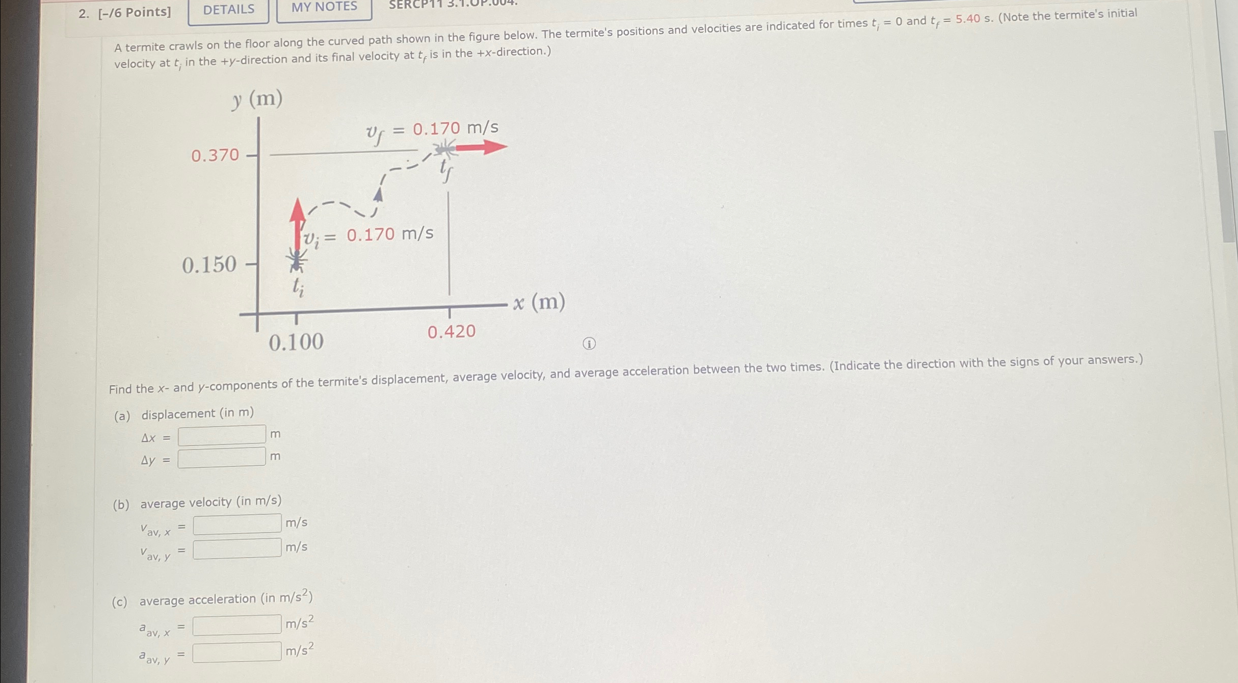 Solved A termite crawls on the floor along the curved path | Chegg.com