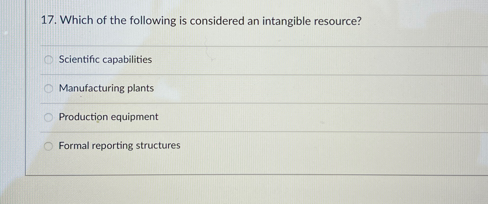 Solved Which of the following is considered an intangible | Chegg.com