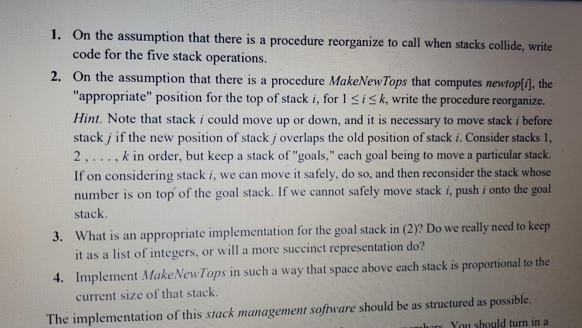 Solved Problem Statement: We can store k stacks in a single | Chegg.com