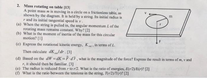 Solved a m 2. Mass rotating on table [13] A point mass m is | Chegg.com