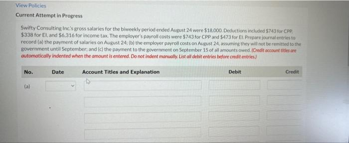 Solved View Policies Current Attempt in Progress Swifty | Chegg.com