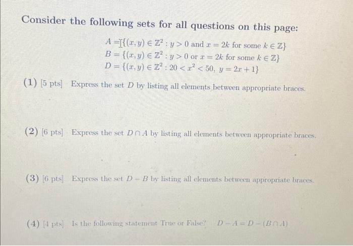 Solved Consider the following sets for all questions on this | Chegg.com